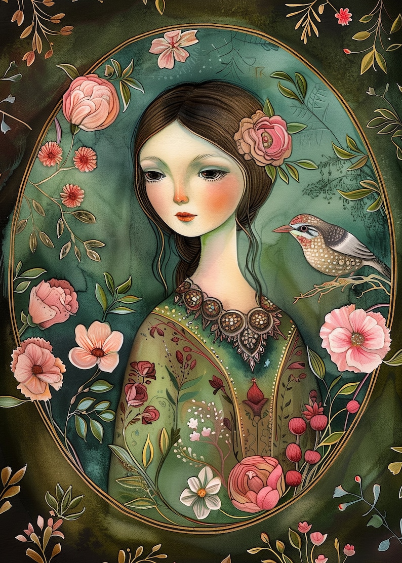 Floral Lady Portrait Fabric Panel: Vintage Style Wall Art - Etsy