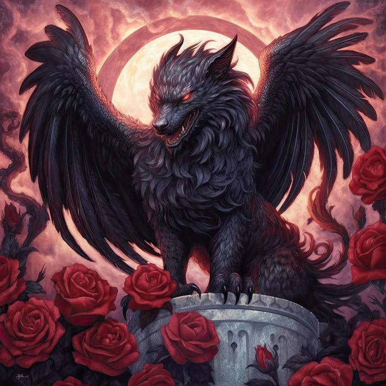 Gothic Griffin Fabric Panel: Dark Fantasy Mythical Creature Art - Etsy