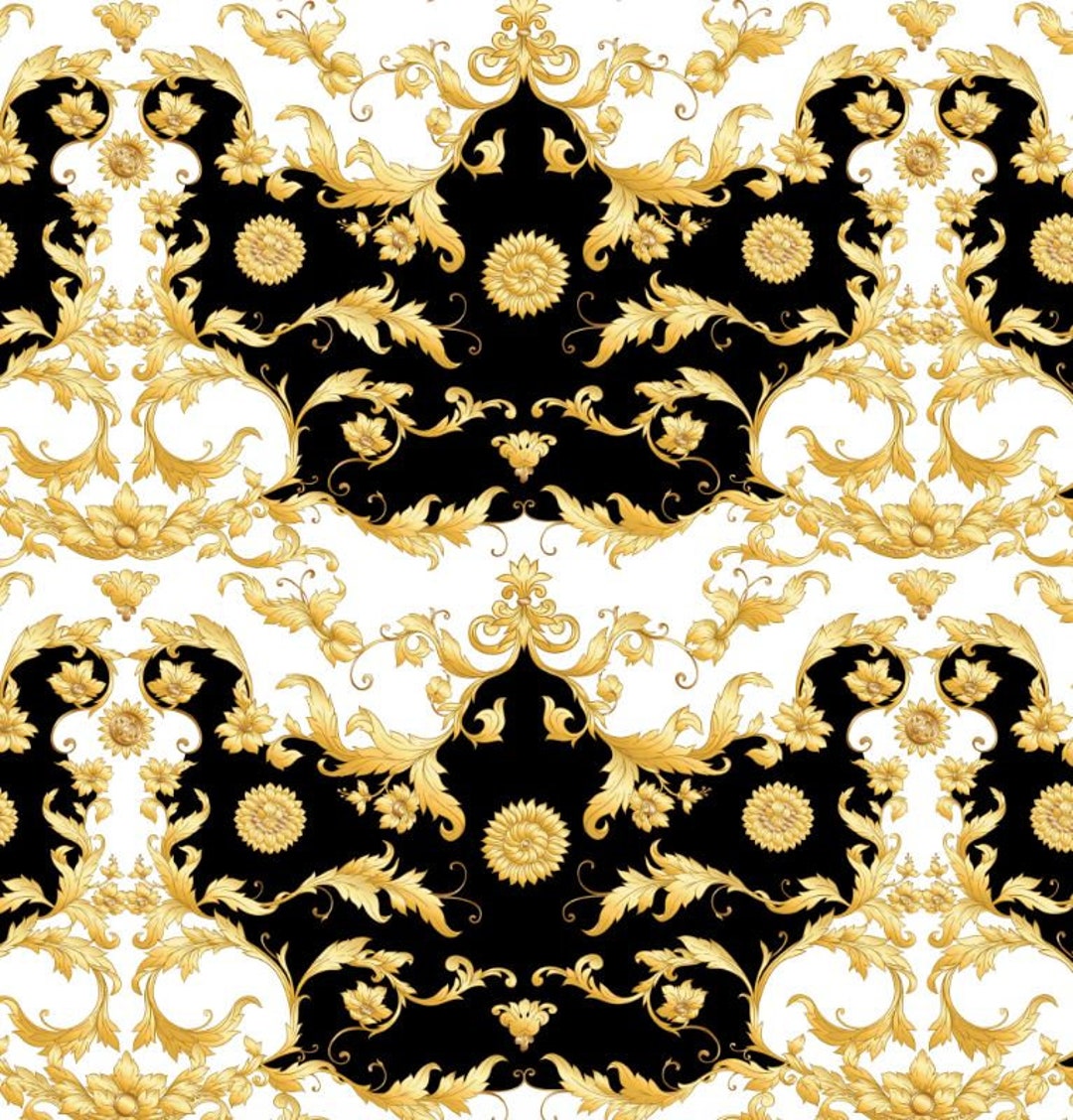 Ornamental Baroque Fabrics | Damaks Fabric Golden and Black Print ...