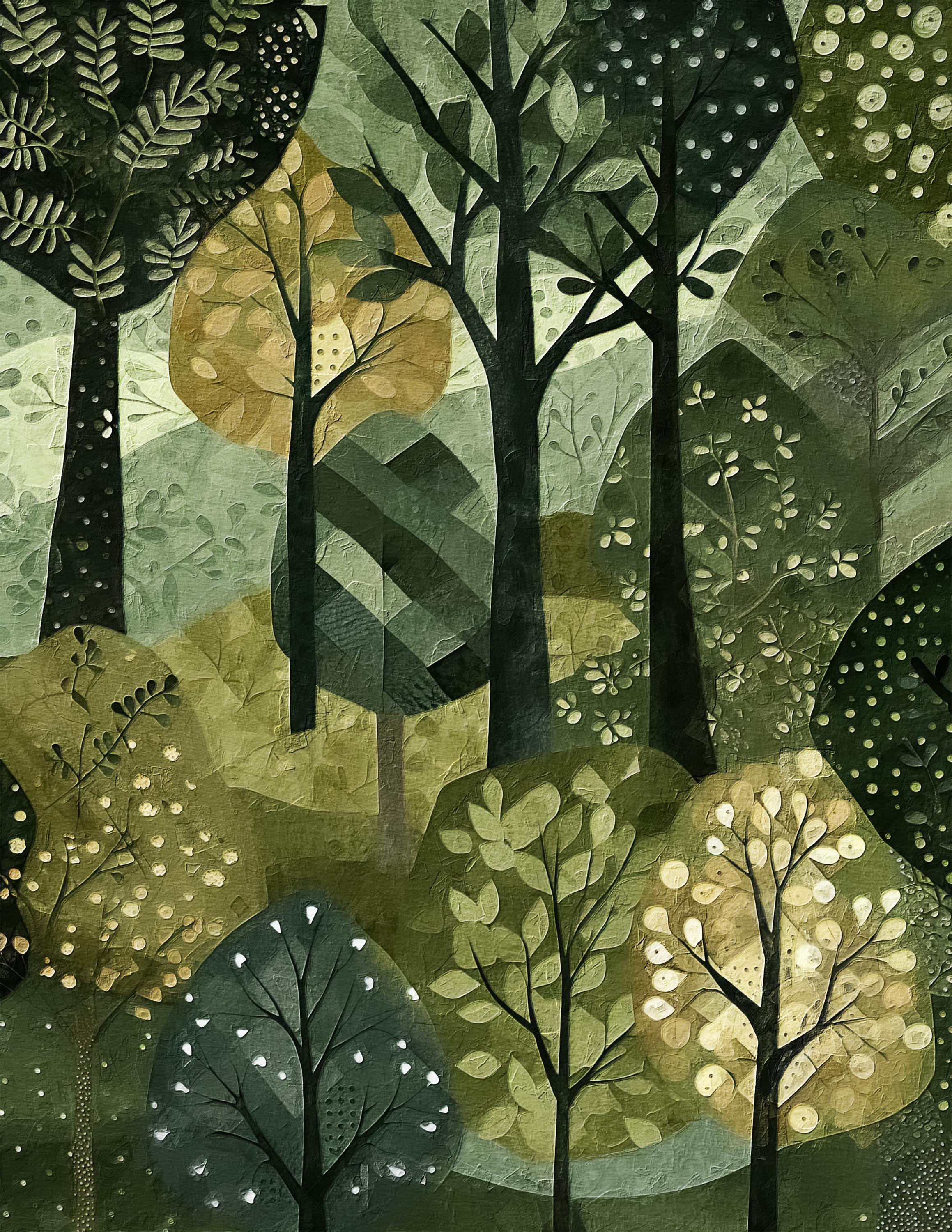 Woodland Forest Painting Fabric Panel: Honeycomb Polyester, DIY Decor ...
