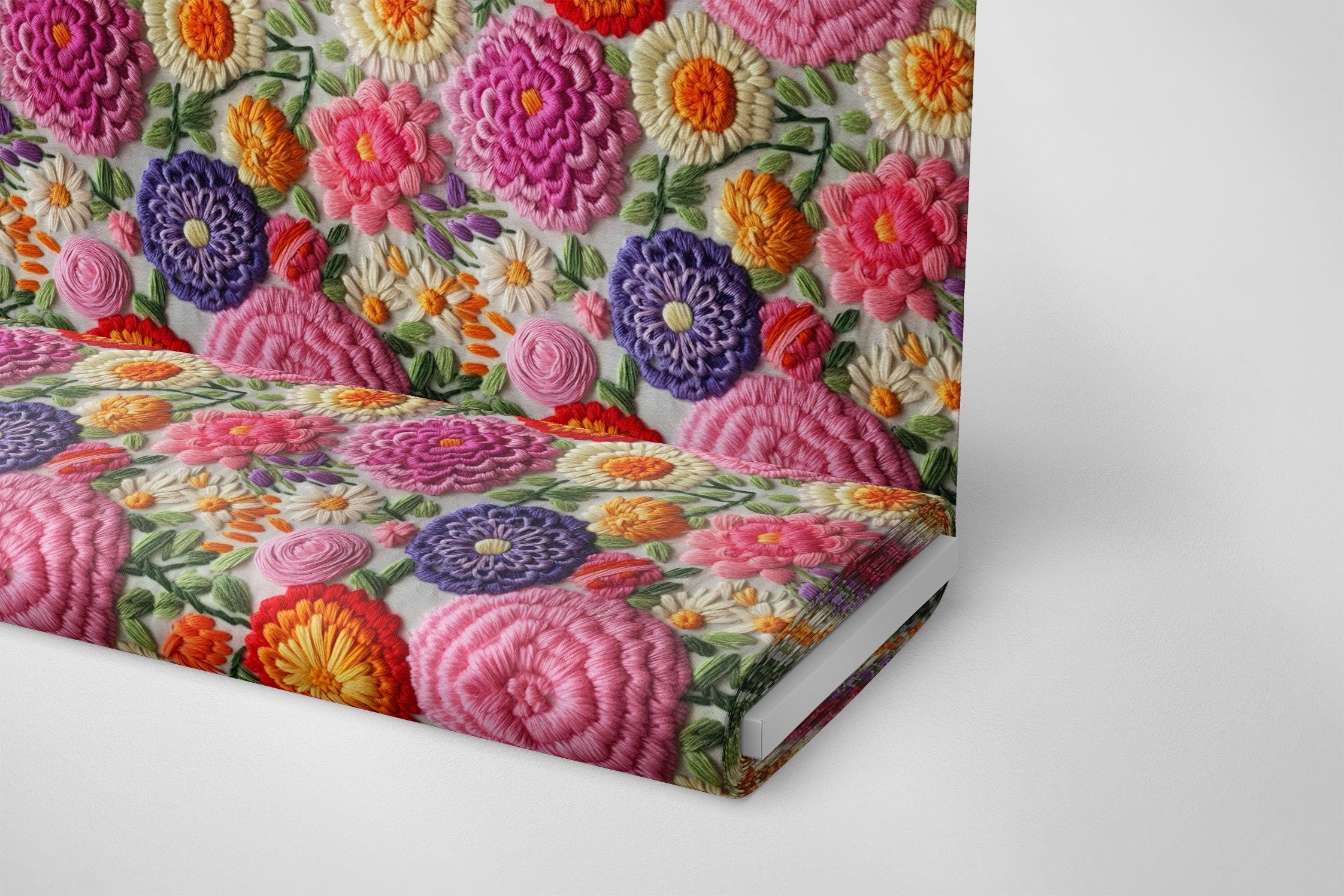 Floral Print Fabric: Embroidered Effect, Vibrant Boho Decor - Etsy