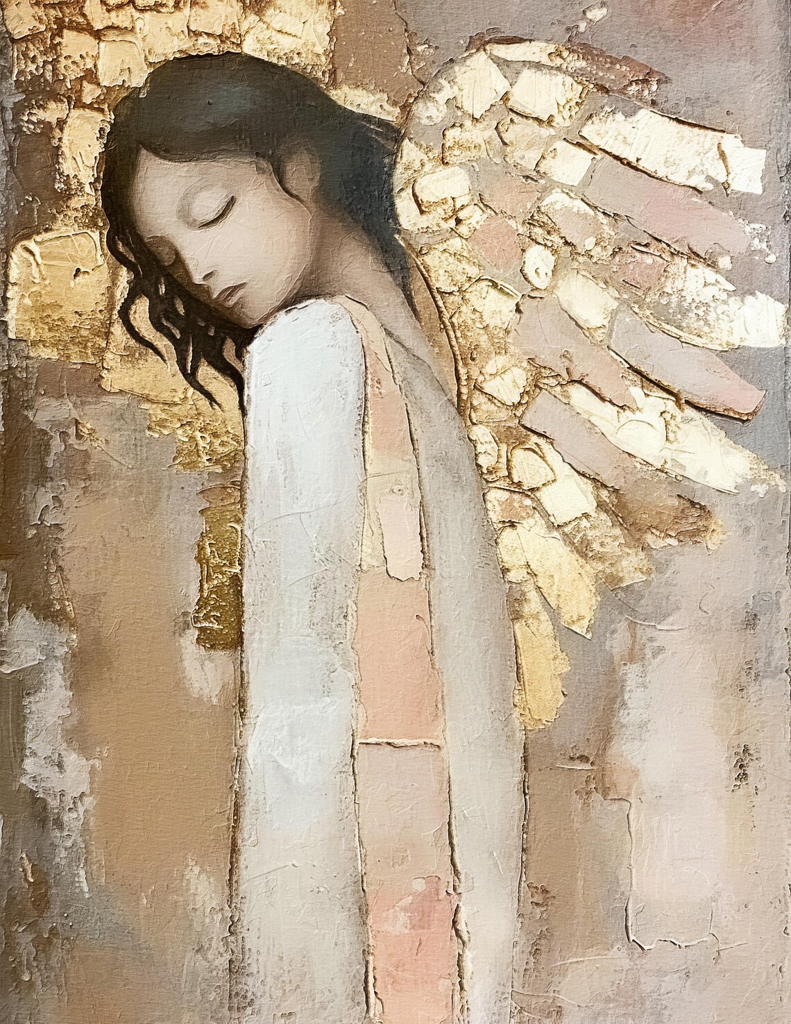 Gold Leaf Sleeping Angel Art Print: Ethereal Wall Decor - Etsy