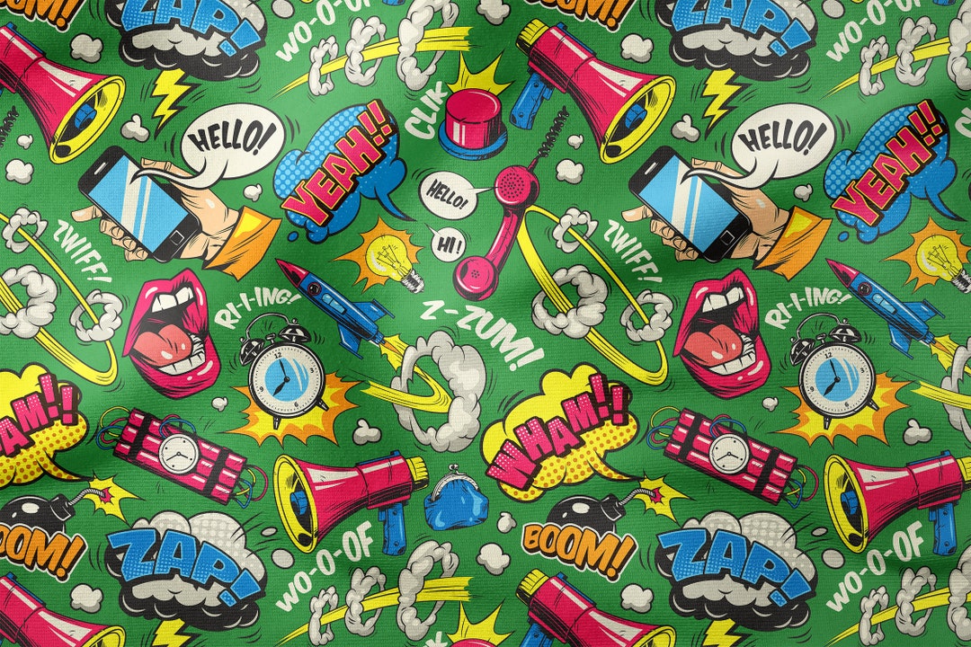 Pop Art Fabric by the Yards Hello Yeah Zap Wooof Boom Fabric Sewing ...