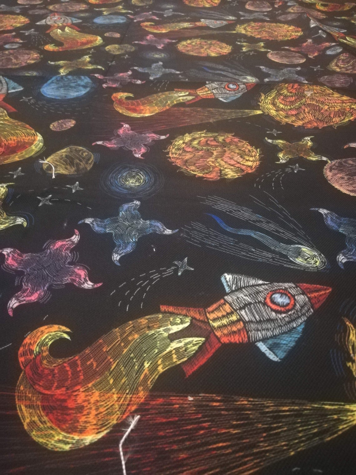 Space Fabric Colorful Print Upholstery Outer Universe | Etsy