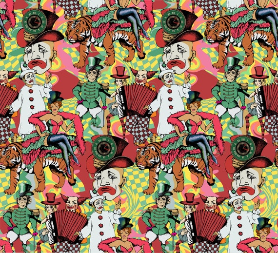 Vintage Colorful Upholstery Fabric Circus Animals | Etsy