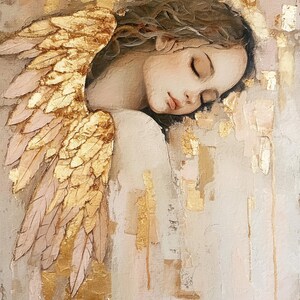 Gold Leaf Sleeping Angel Art Print: Ethereal Nursery Wall Decor - Etsy