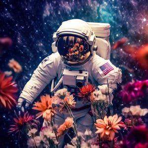 Astronaut Floral Panel Fabric | Spaceman Poster Chair Upholstery | Home ...