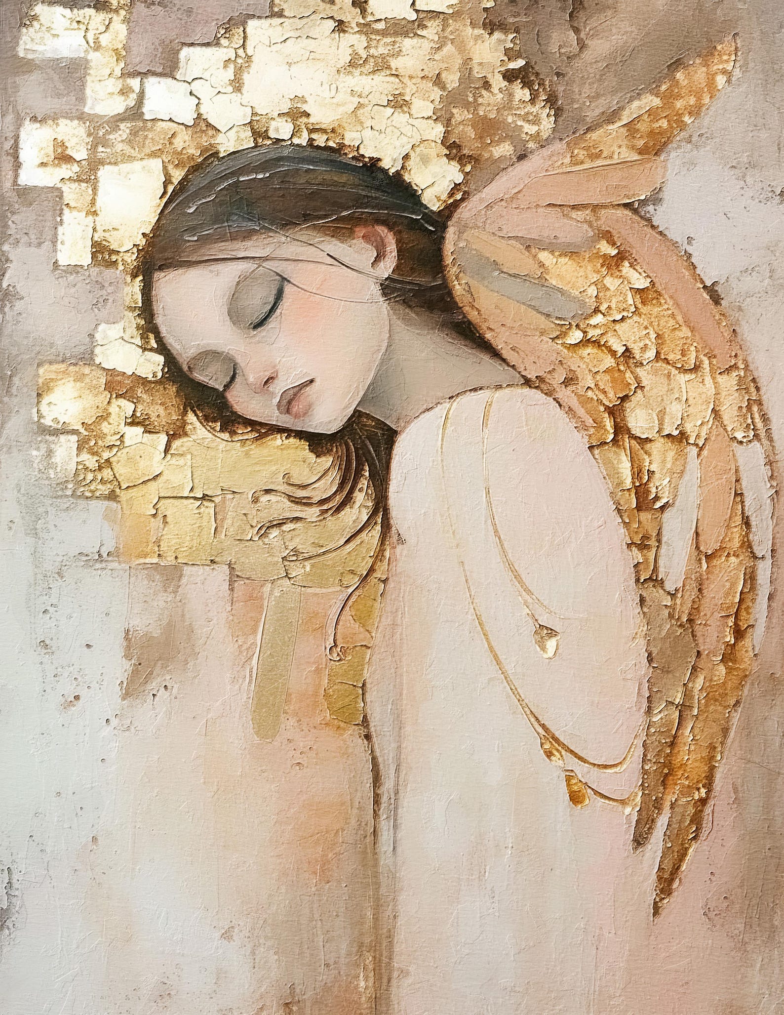 Gold Leaf Sleeping Angel Art Print: Ethereal Wall Decor - Etsy