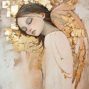 Gold Leaf Sleeping Angel Art Print: Ethereal Wall Decor - Etsy
