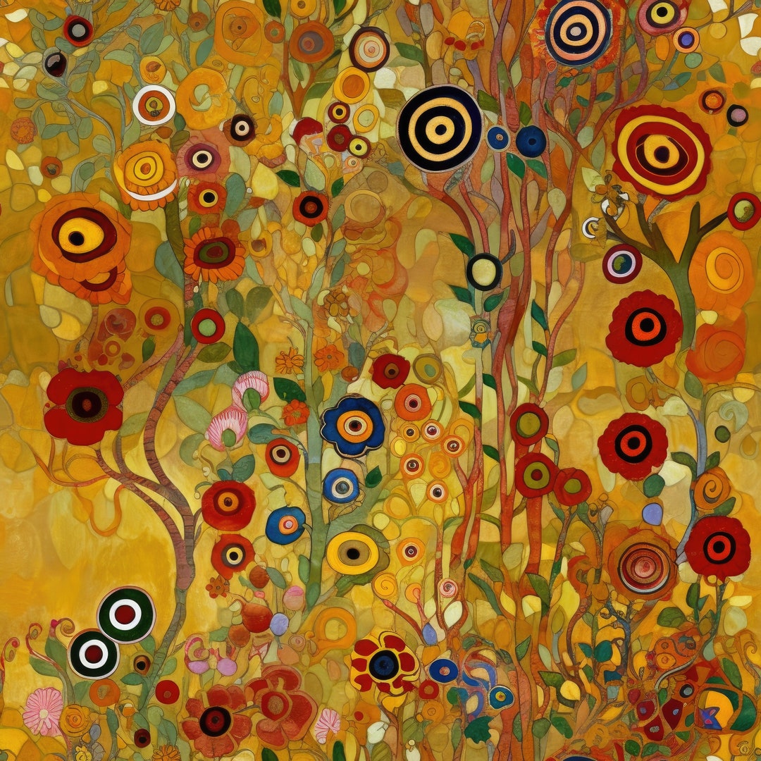 Gustav Klimt Flowers Panel Fabric | Poster Fabric | Chair Upholstery ...