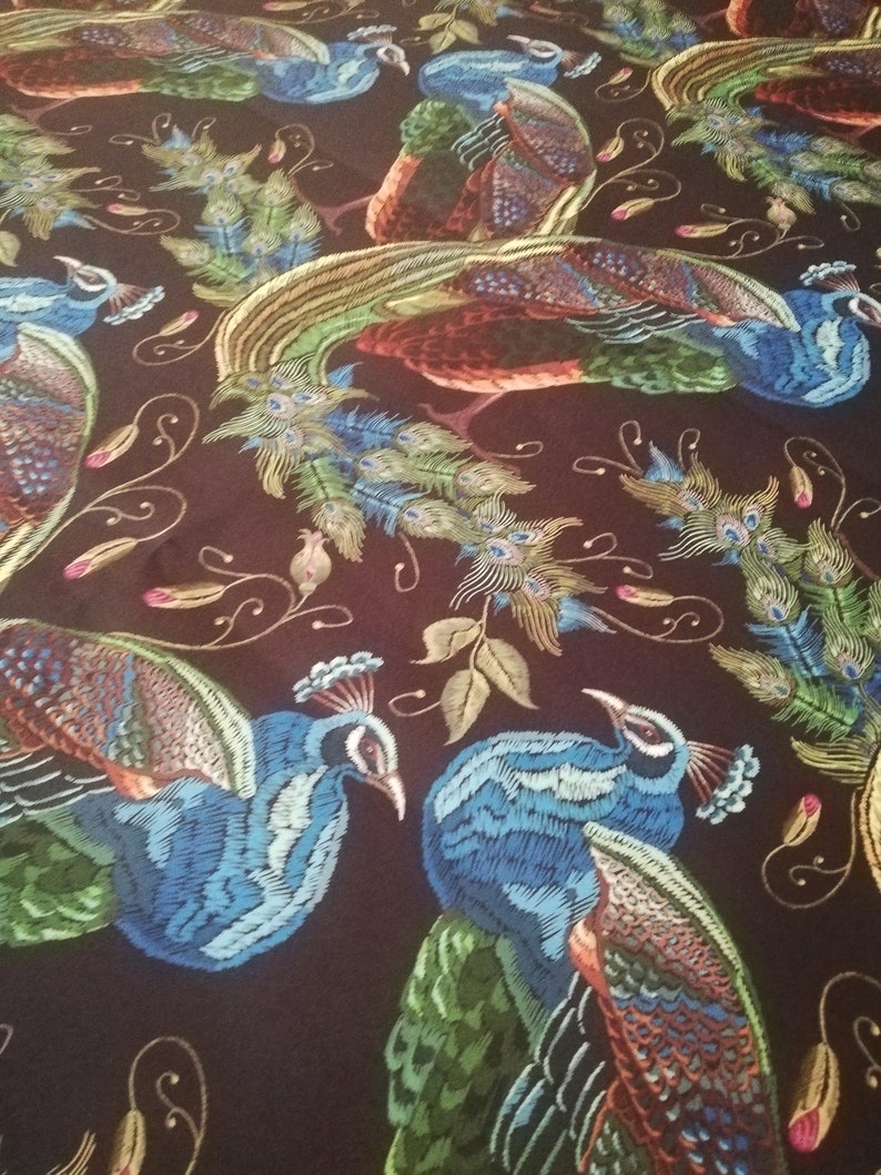 Peacock Fabric With Embroidery Effect Upholstery Fabric | Etsy