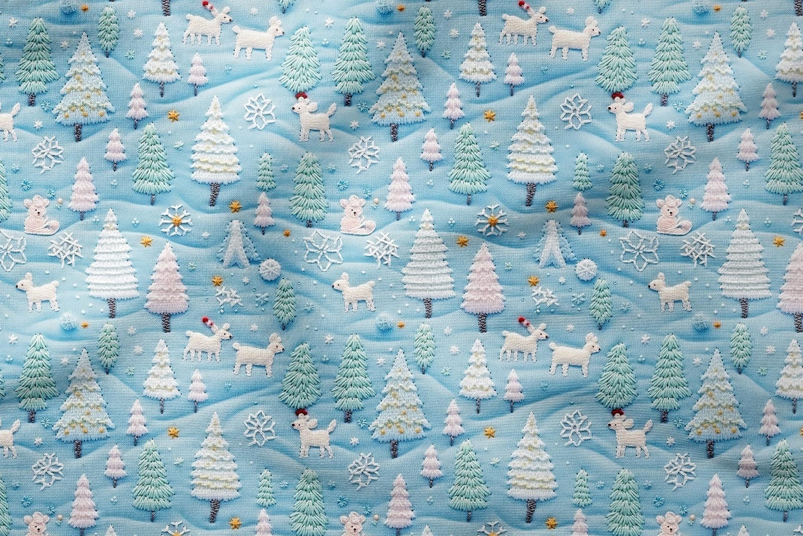 Winter Wonderland Fabric – Pastel Blue 3D Embroidery Effect Fabric With ...