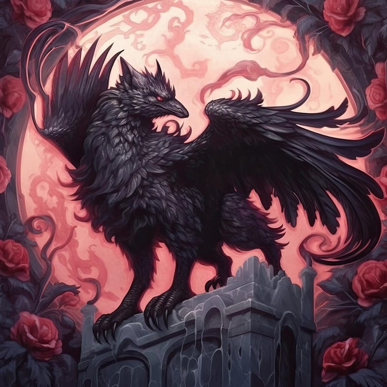 Gothic Griffin Fabric Panel: Dark Fantasy Mythical Creature Art - Etsy
