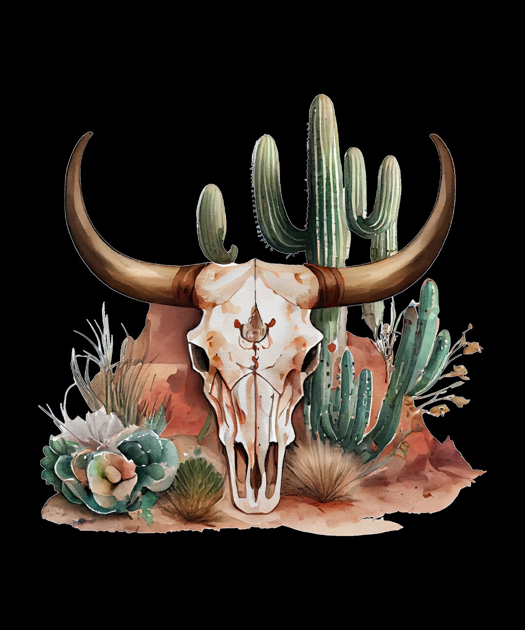 Western Cow Skull Poster Fabric Reupholstery Fabric Scary Art Pillow ...