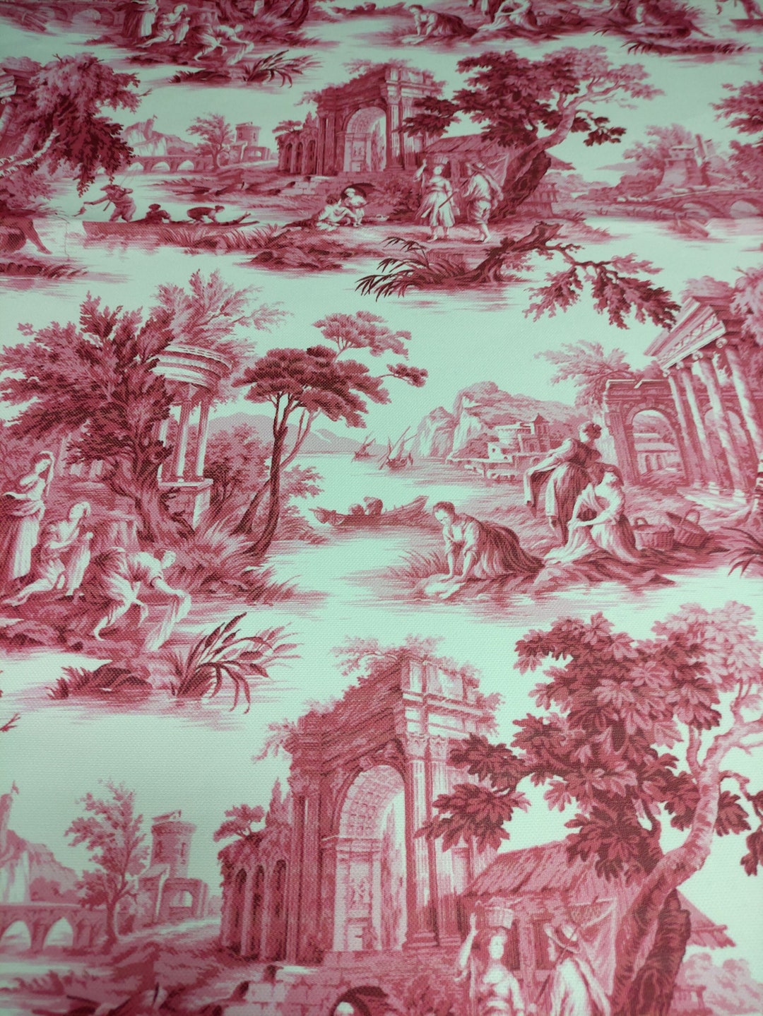 Red and White Toile De Jouy Fabric by the Yards Home Decorative Fabric ...
