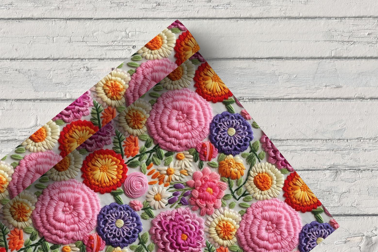 Floral Print Fabric: Embroidered Effect, Vibrant Boho Decor - Etsy