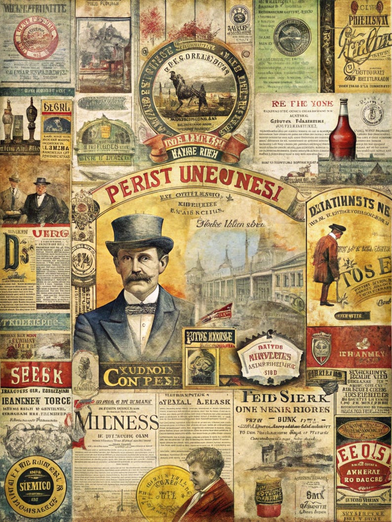 Vintage Newspaper Collage Panels – Antique Bicycle & Fashion ...