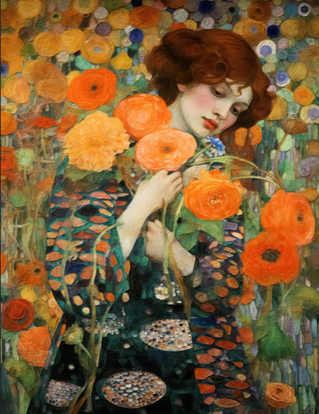 Klimt Style Girl Fabric Panel: Vintage Art Print, Home Decor - Etsy