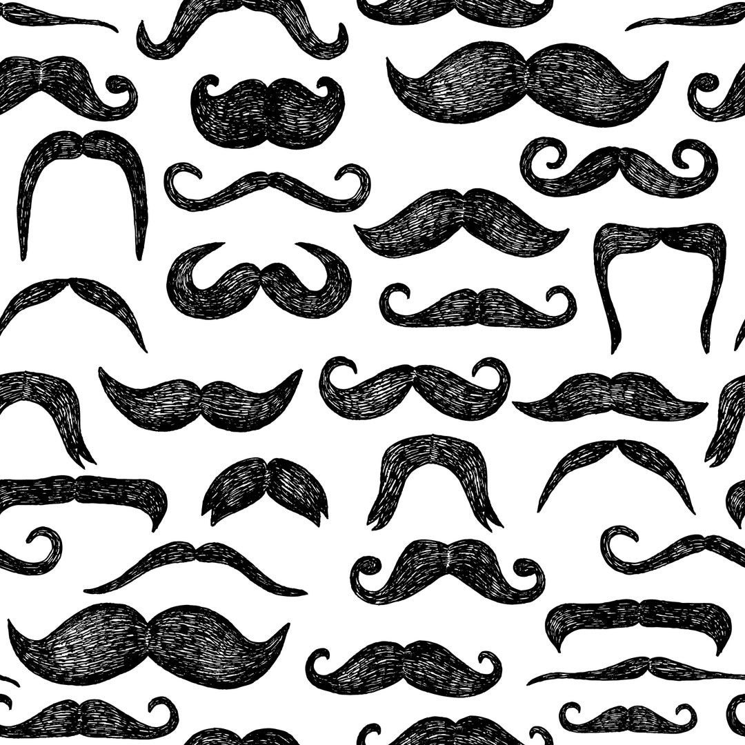 NEW Black Moustache Models Print Fabric on White Background Upholstery ...