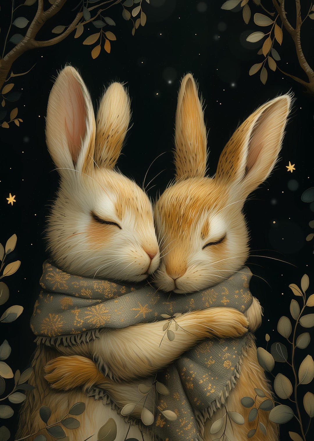 Cuddling Animals Fabric Panel: Honeycomb Polyester Digital Print - Etsy