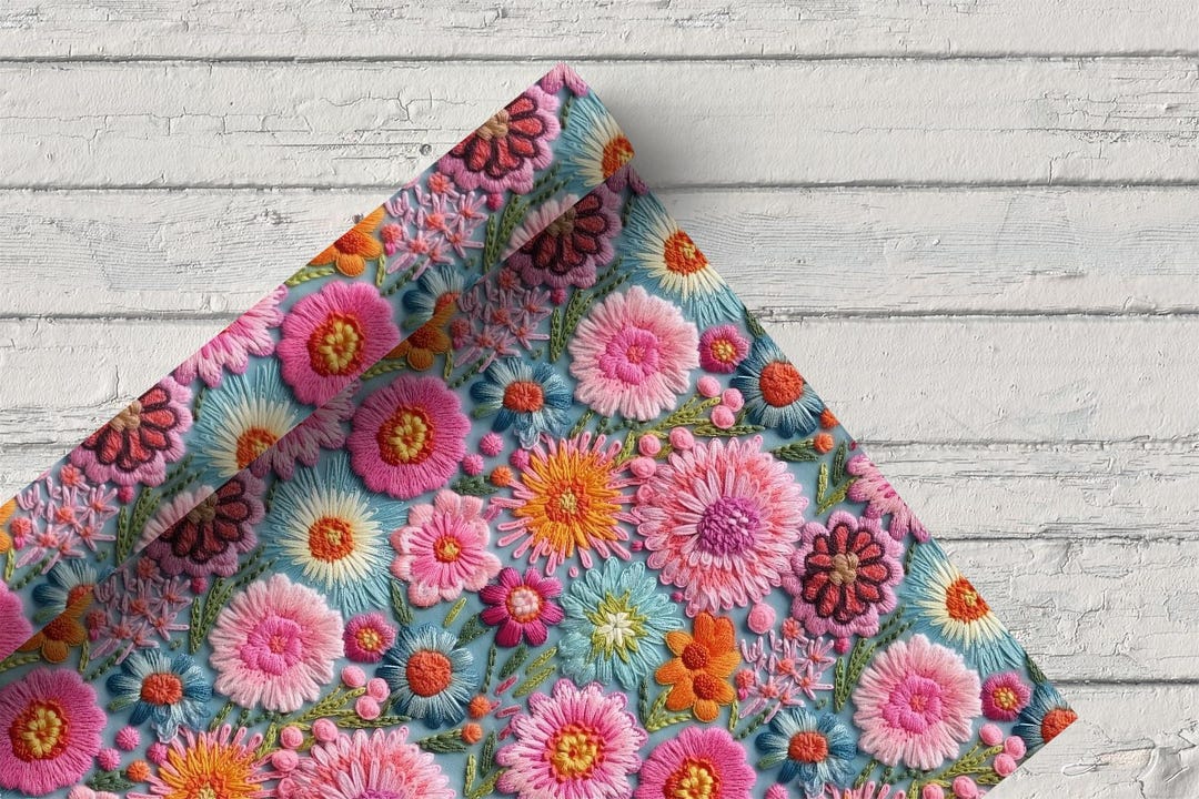 Floral Print Fabric: Embroidered Effect, Vibrant Boho Decor - Etsy