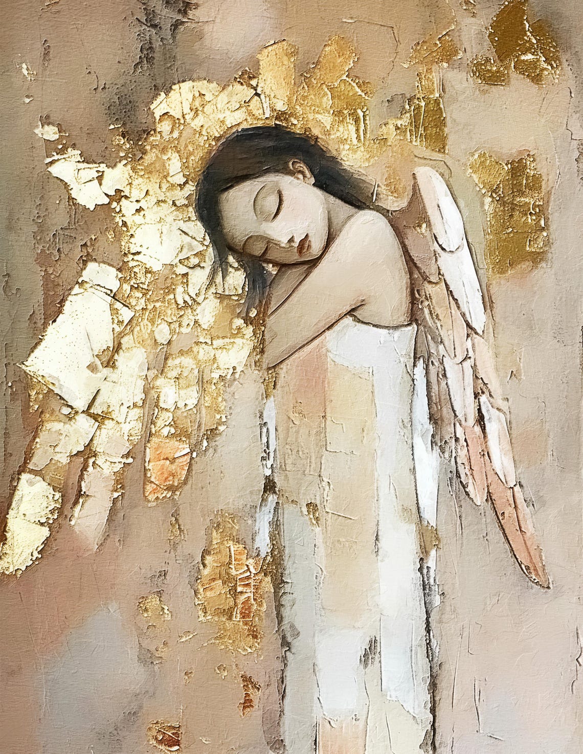 Gold Leaf Sleeping Angel Art Print: Ethereal Wall Decor - Etsy