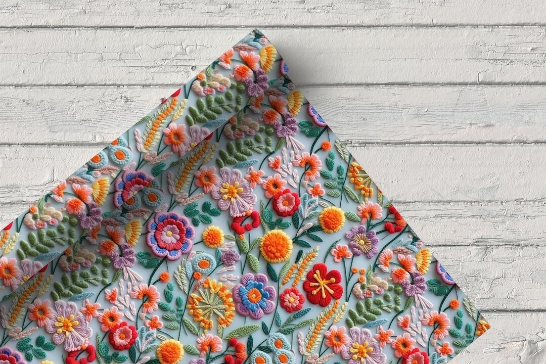 Floral Print Fabric: Vibrant Embroidered Effect Polyester, Boho Decor ...