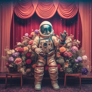 Astronaut Floral Panel Fabric | Spaceman Poster Chair Upholstery | Home ...