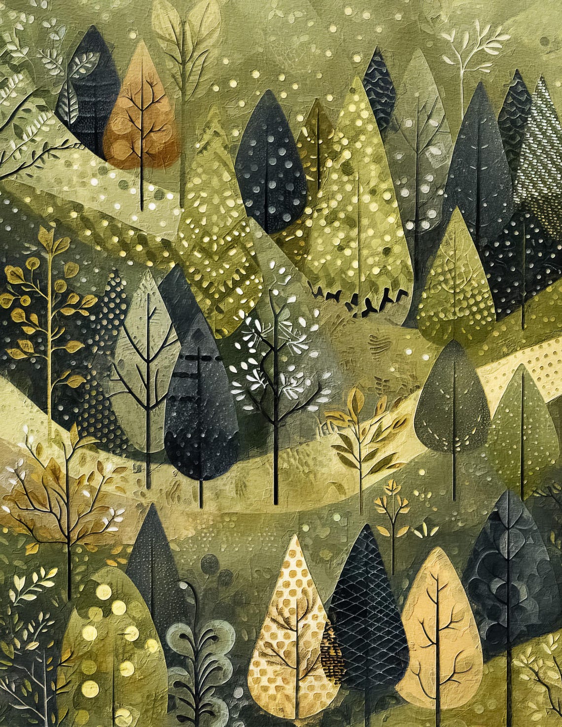 Woodland Forest Painting Fabric Panel: Honeycomb Polyester, DIY Decor ...