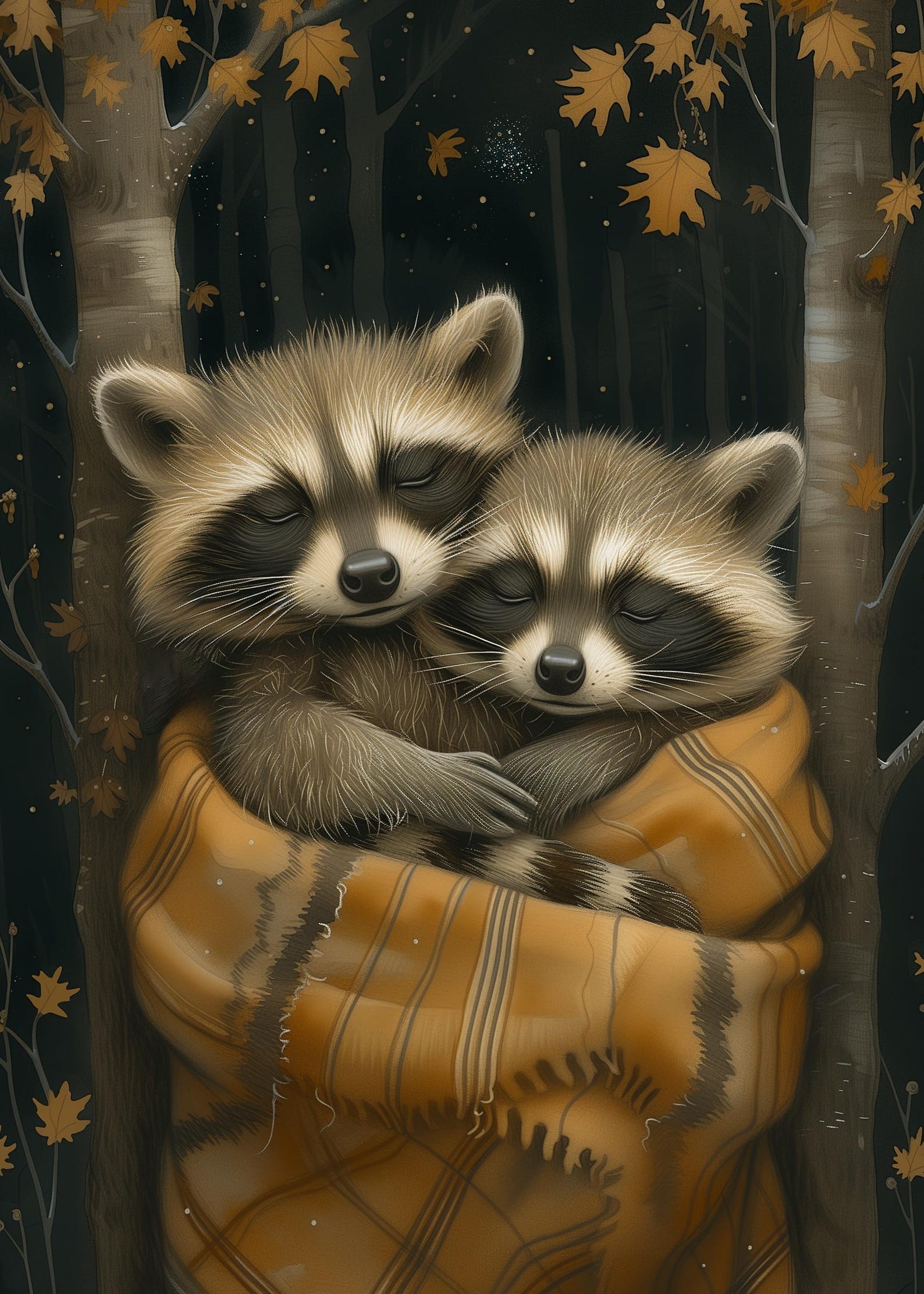 Cuddling Animals Fabric Panel: Honeycomb Polyester Digital Print - Etsy