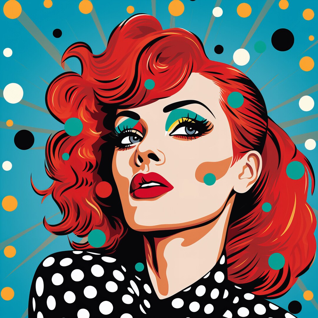 Pop Art Woman Fabric: Polka Dot Panel, Reupholstery Material - Etsy