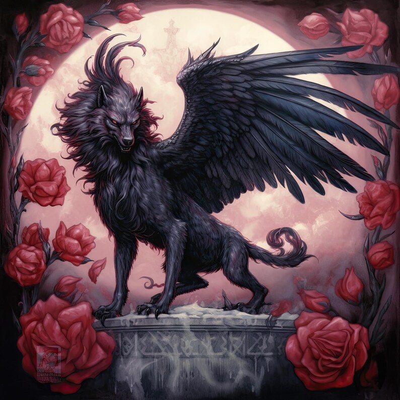 Gothic Griffin Fabric Panel: Dark Fantasy Mythical Creature Art - Etsy