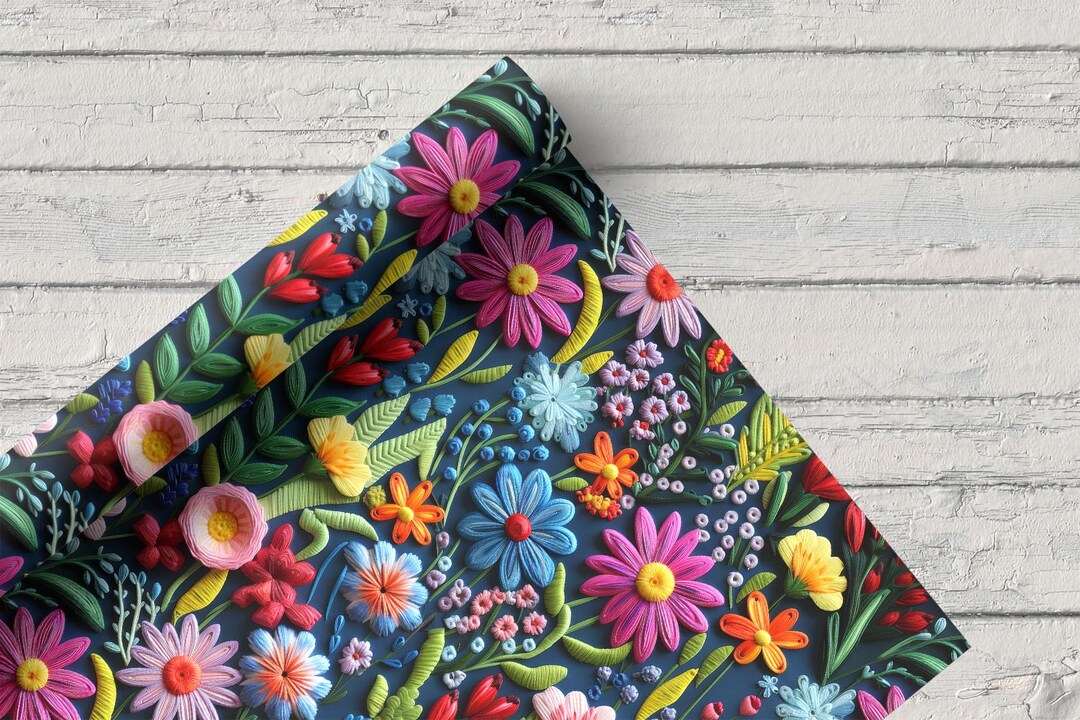 Blue Floral Fabric: 3D Embroidered Effect Polyester Print - Etsy