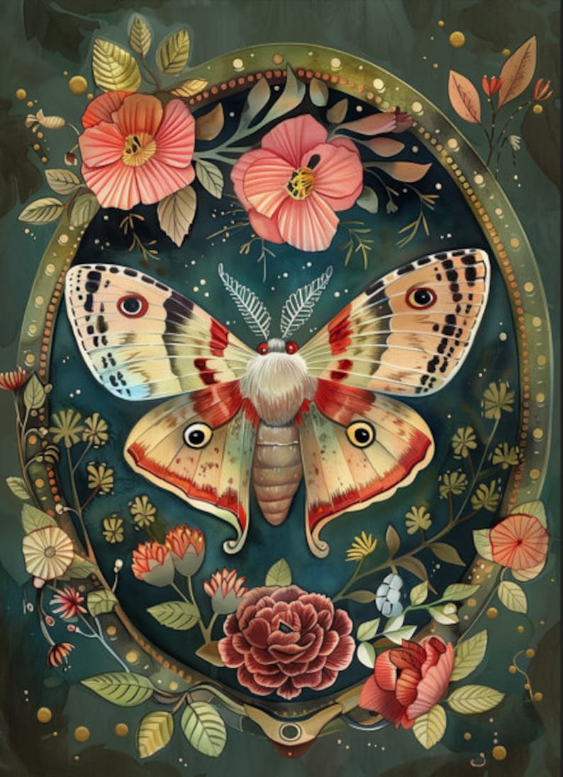 Victorian Botanical Moth Print Fabric: Vintage Style Wall Art - Etsy