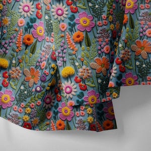 Floral Embroidered Effect Print Fabric: Vibrant Boho Upholstery - Etsy