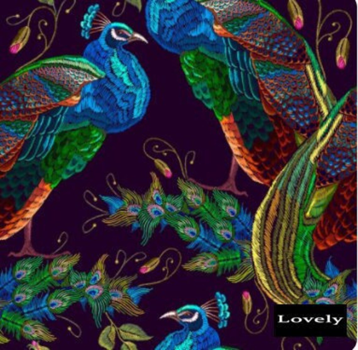 Peacock Fabric With Embroidery Effect Upholstery Fabric - Etsy