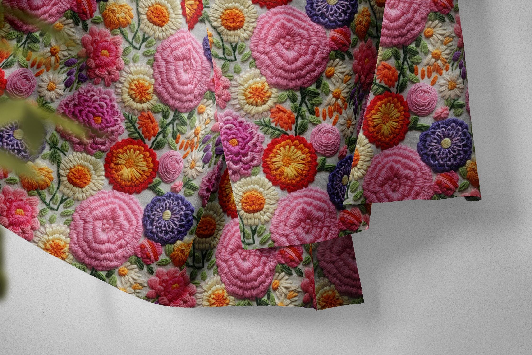 Floral Print Fabric: Embroidered Effect, Vibrant Boho Decor - Etsy
