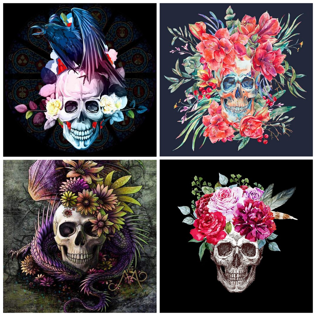 Skull Panel Fabrics Surrounded by Flowers Pillow Viva - Etsy