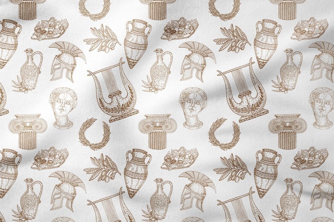 Antique Vases Fabric by the Yards, Ancient Greece Icons Print Fabric ...