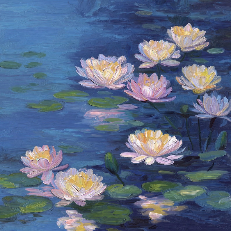 Monet Water Lilies Fabric Panel – Impressionist Water Garden Cushion ...