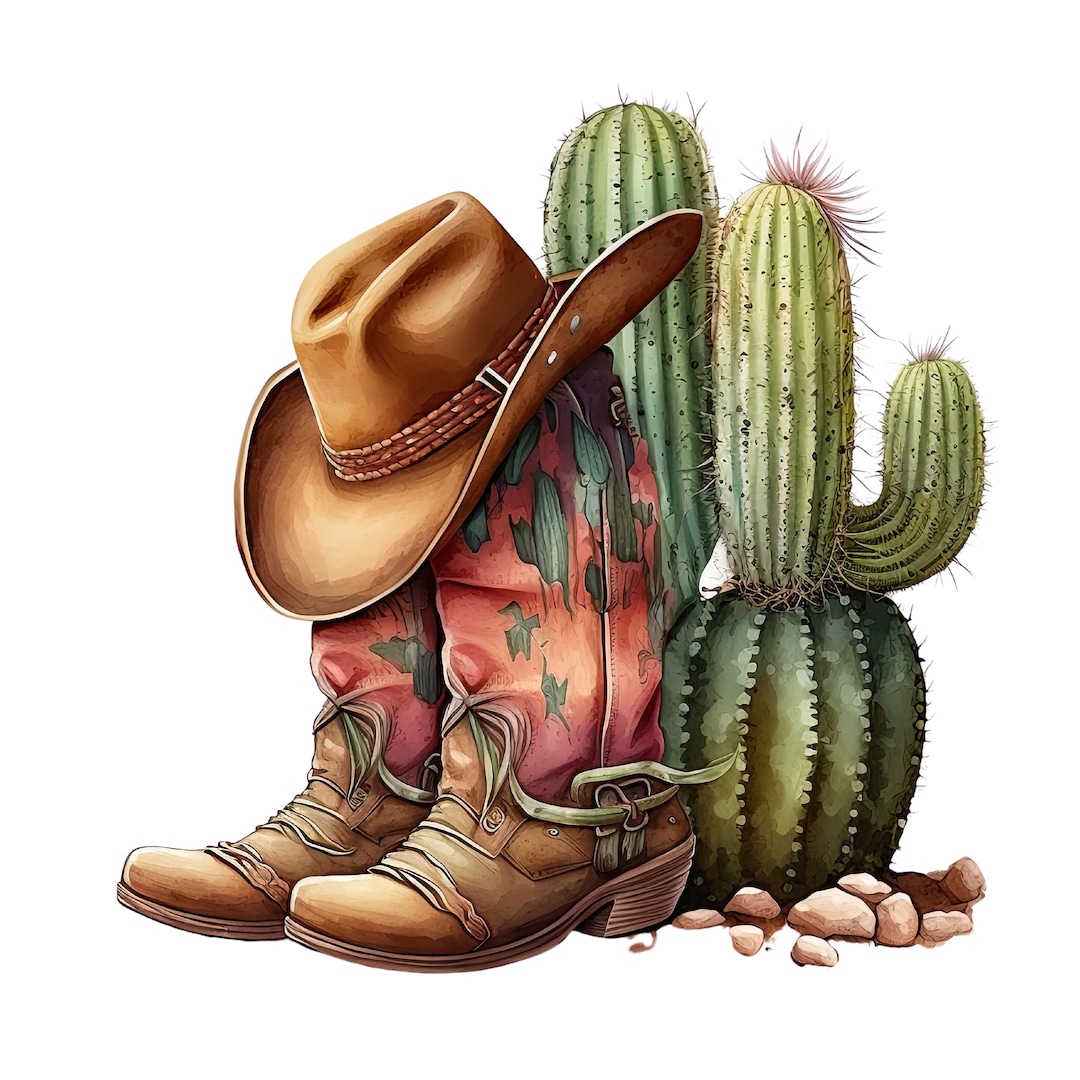 Cowboy Boots Cactus Watercolor Panel Fabric, Poster Print Fabric, Chair ...