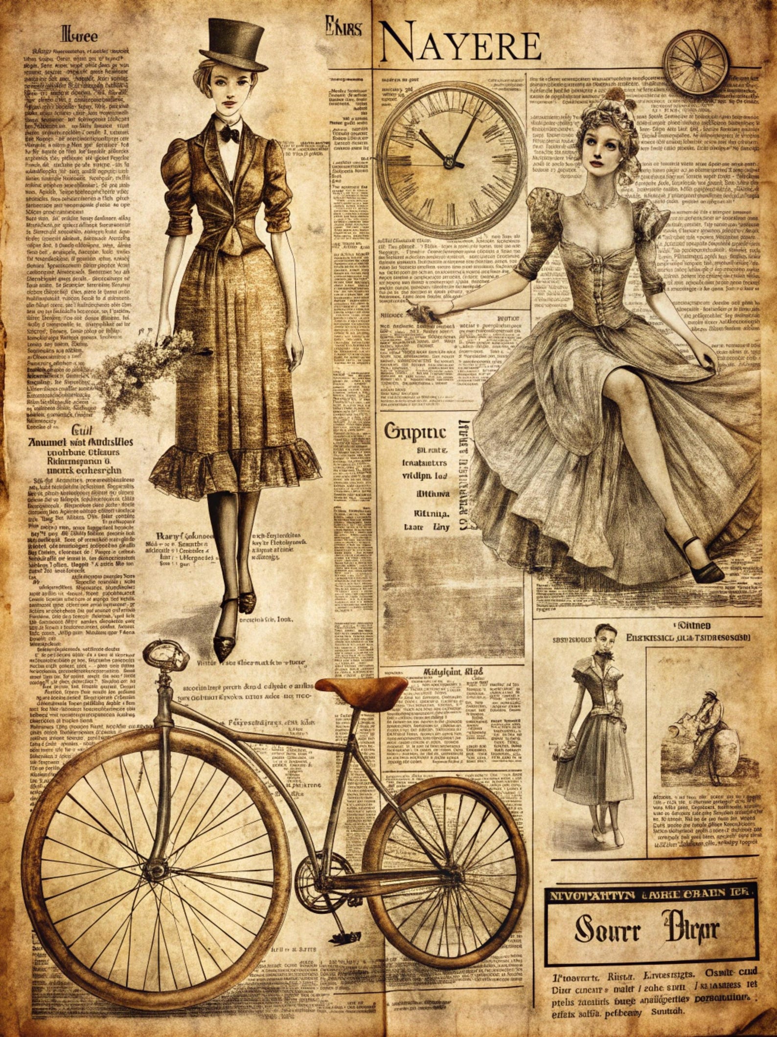 Vintage Newspaper Wall Art – Digital Print on Honeycomb Texture ...