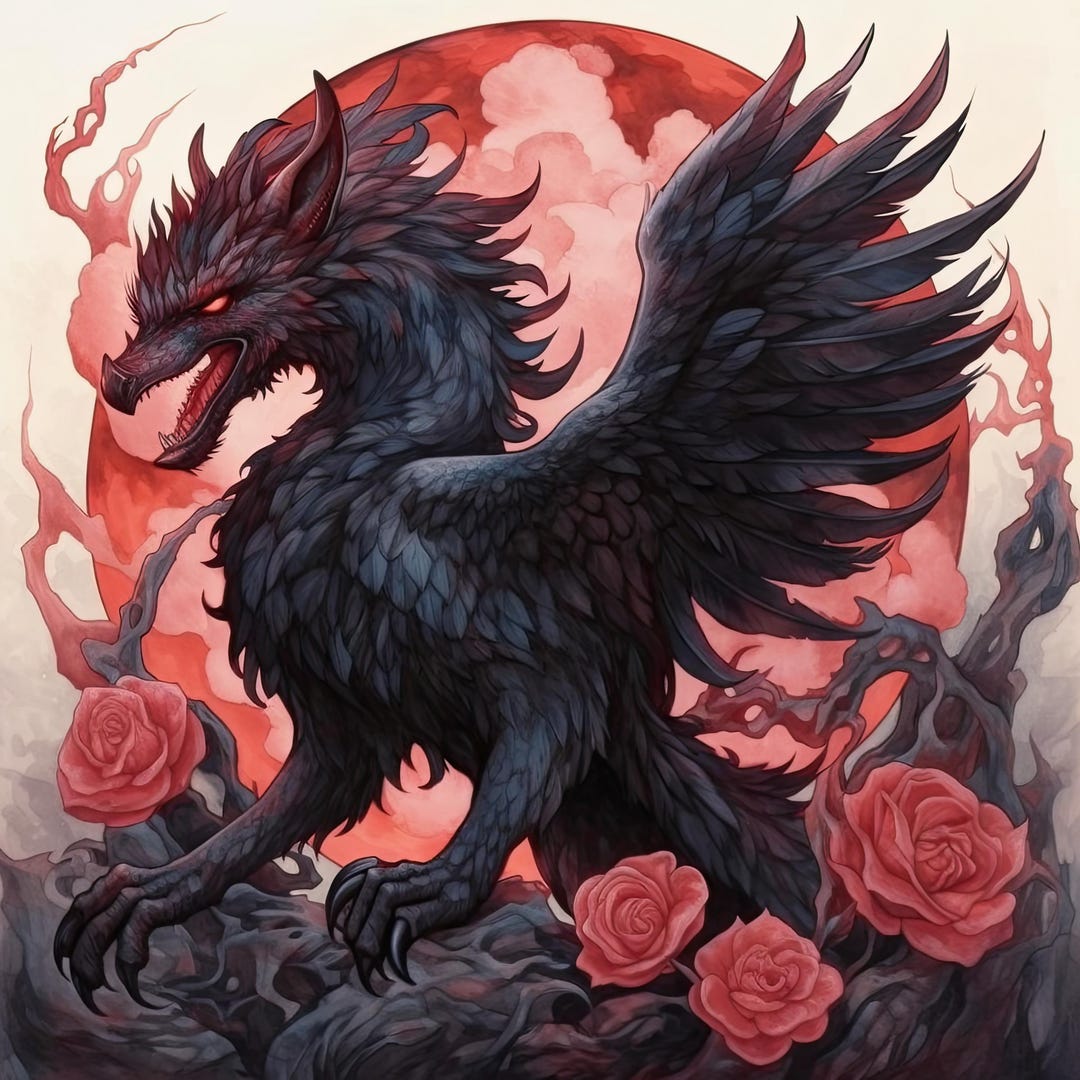 Gothic Griffin Fabric Panel: Dark Fantasy Mythical Creature Art - Etsy