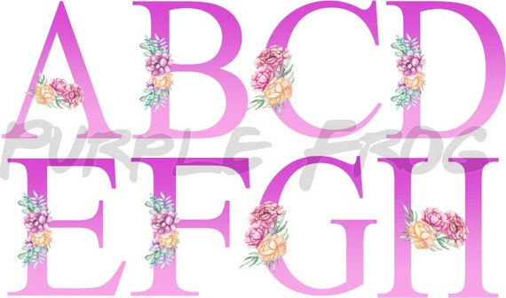 Pink Peony flower alphabet letters clipart bundle | Etsy