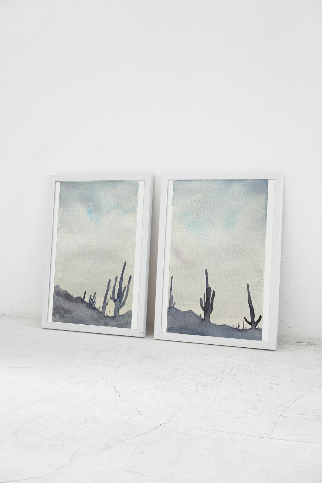 Wall Blue Desert, Landscape Watercolor Painting, Set of 2 Neutral Wall ...