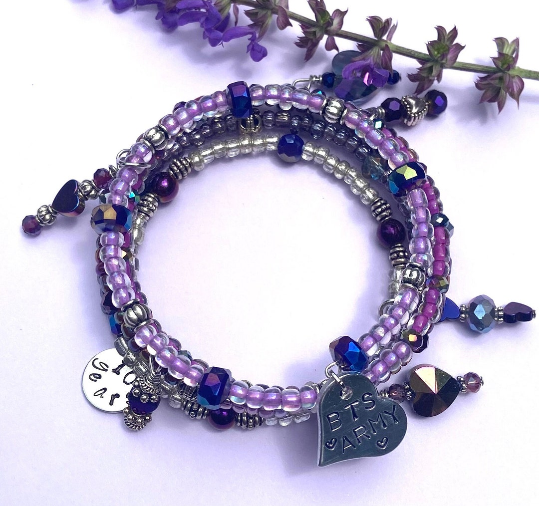 Purple Hearts 10th Anniversary BTS Beaded Memory Wire Charm Bracelet - Etsy