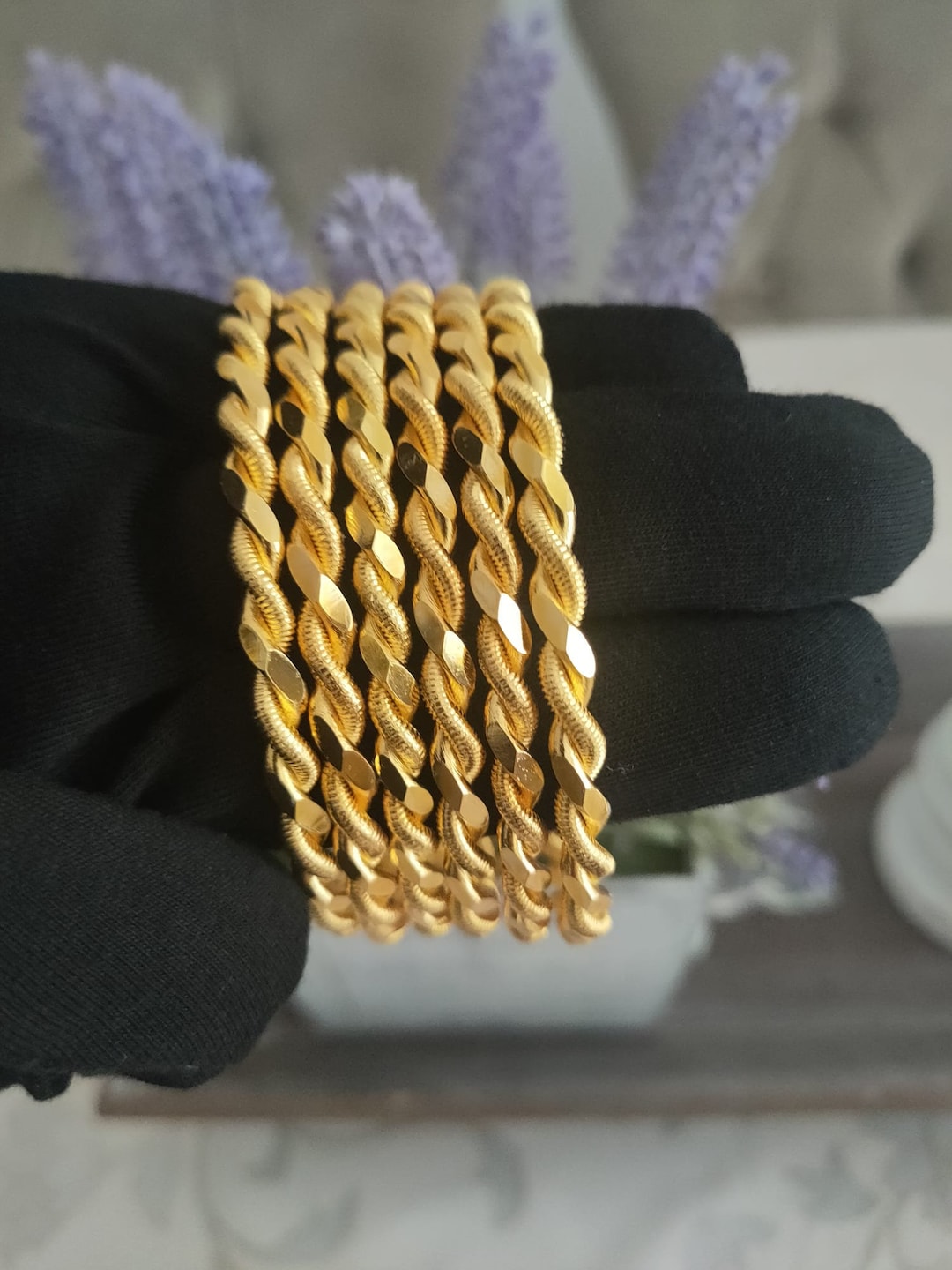 2'li Adana Burma Bilezik Altin Gold Bangles 22 Carat Gold Plated 6 Mm ...