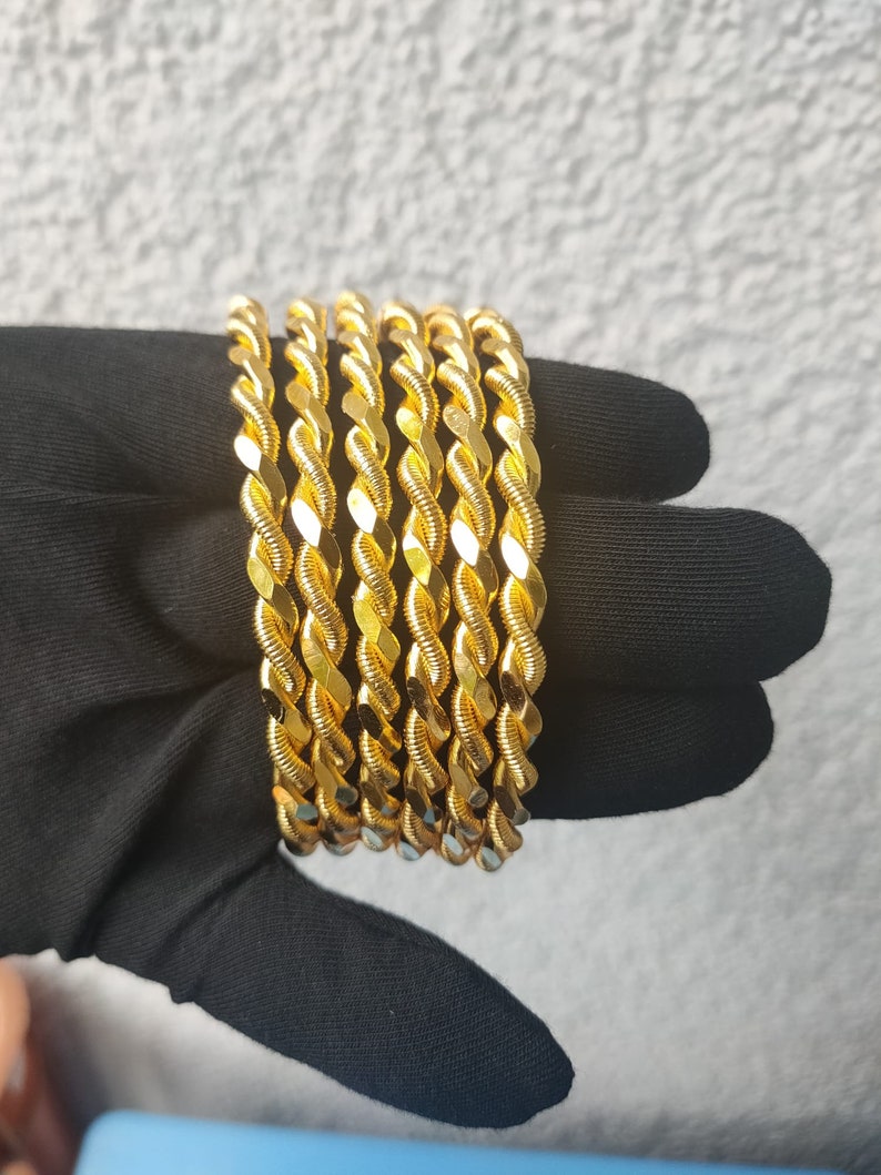 2'li Adana Burma Bilezik Altin Gold Bangles 22 Carat Gold Plated 6 Mm ...