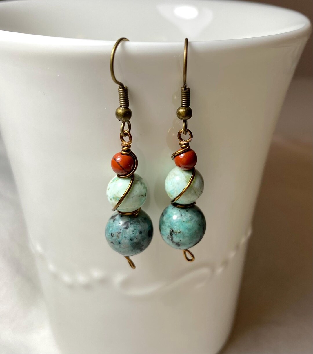 Rustic African Turquoise Jasper, Peruvian Turquoise, Red Jasper Wire ...