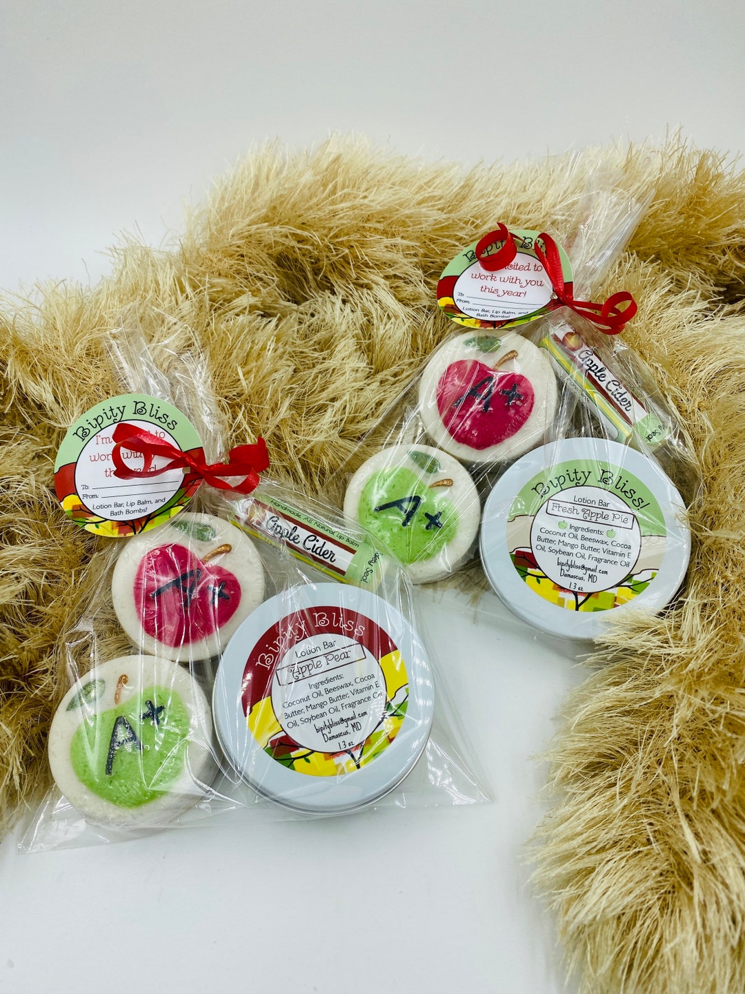 Teacher Gift Set Includes 1 Lotion Bar, 2 Apple Pear Bath Bombs & 1 Lip ...